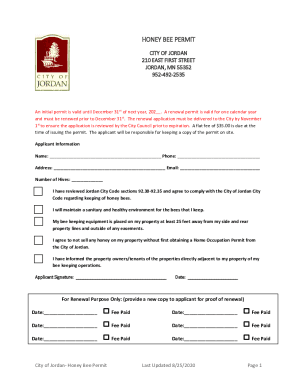 Fillable Online Honey Bee PermitCity of Jordan, MN Fax Email Print ...