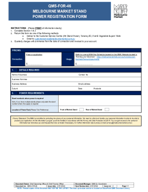 Fillable Online Melbourne Market Stand Power Registration Form Fax ...