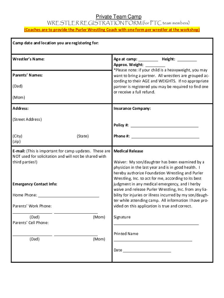 Fillable Online Foundation Wrestling Camp REGISTRATION FORM - Yumpu Fax ...