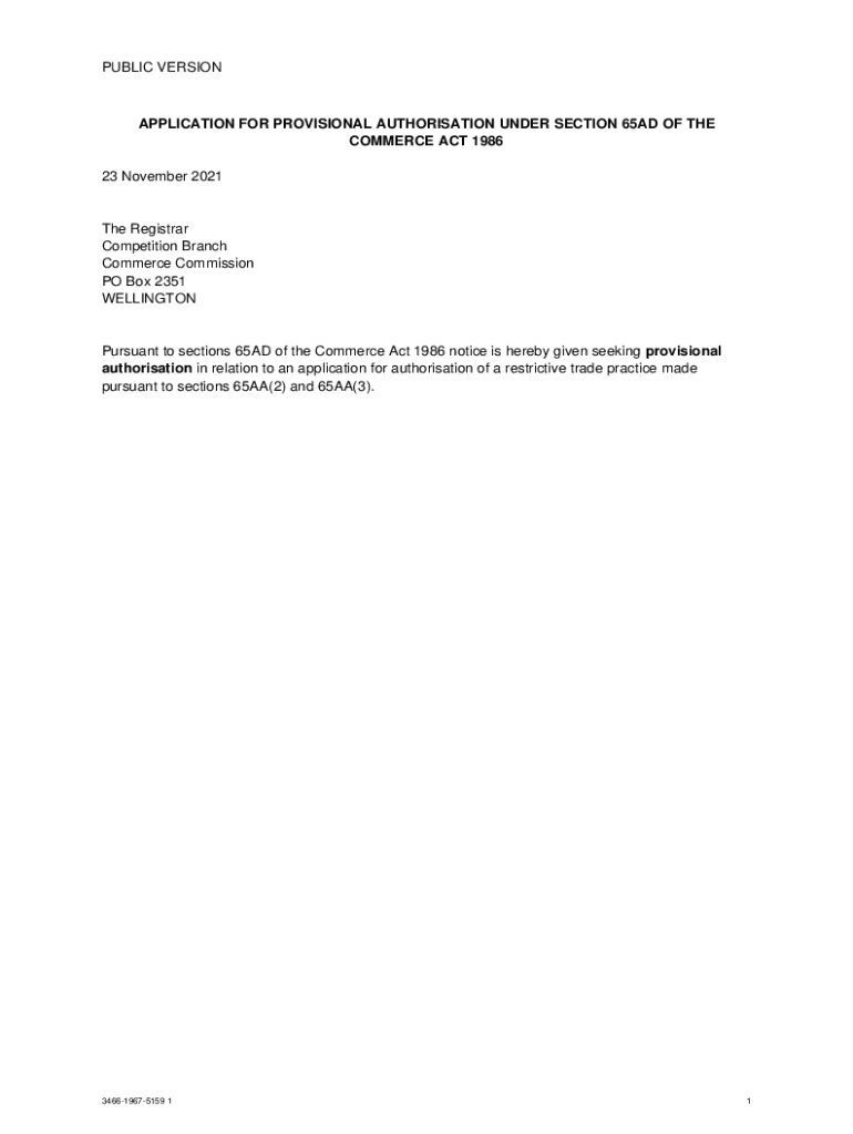 Fillable Online Application for Provisional Authorisation under Section ...