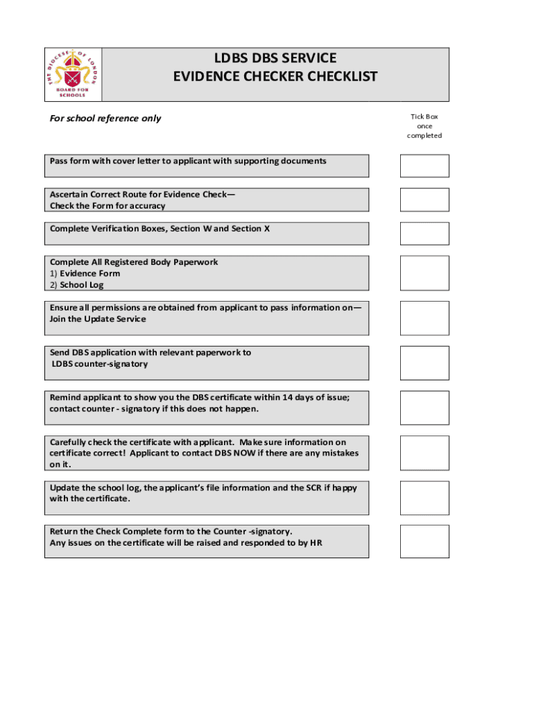 Fillable Online LDBS DBS SERVICE EVIDENCE CHECKER CHECKLIST Fax Email ...