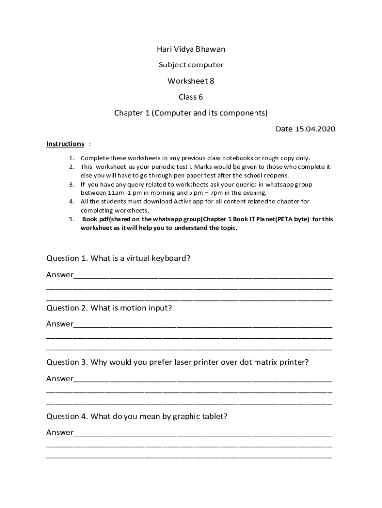 Fillable Online Computer Basics for Kids Worksheet Handouts & reference ...