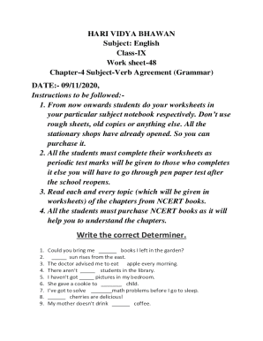 Fillable Online English Class-IX Work sheet-46 Chapter-4 Subject-Verb ...