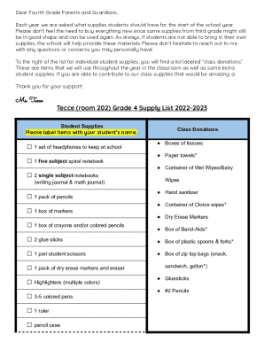 Fillable Online Dear Parents, Welcome to First Grade! I am excited to have an ... Fax Email ...