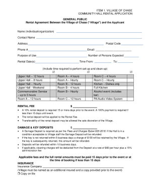Fillable Online 1. Community Hall Application - Village of Chase Fax Email Print - pdfFiller