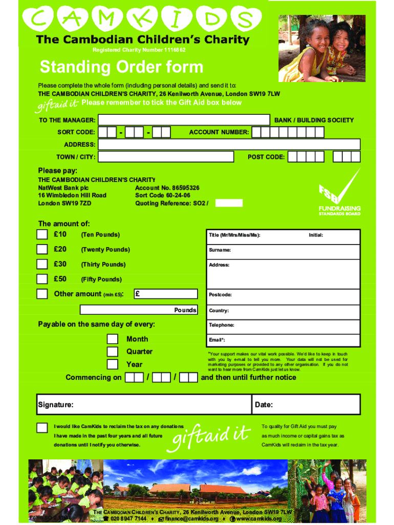 Fillable Online Standing Order Form SO2 (new logo) 0707 for pdf.xls Fax ...