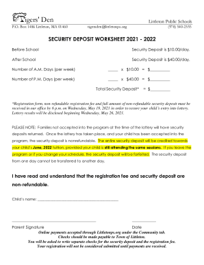 Fillable Online TIGERS' DEN SECURITY DEPOSIT WORKSHEET Fax Email Print ...