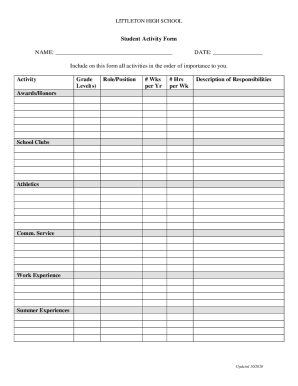 Fillable Online Student Activity Form NAME Fax Email Print - pdfFiller