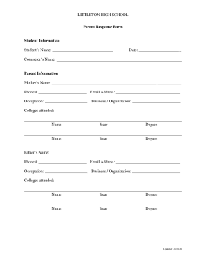 Fillable Online LITTLETON HIGH SCHOOL Student Response Form E-MAIL: Fax ...