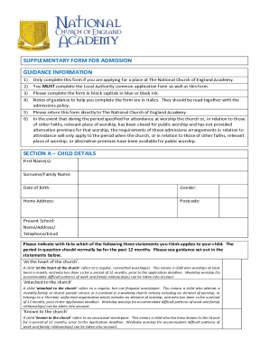 Fillable Online supplementary form for admission guidance information ...
