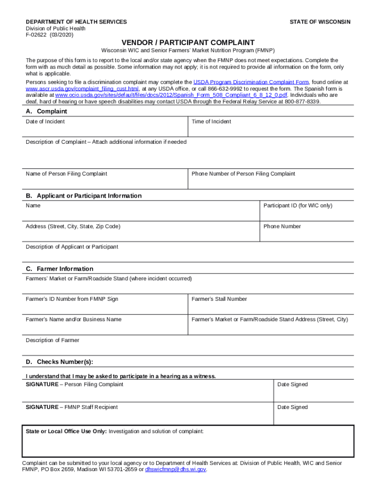 VENDOR / PARTICIPANT COMPLAINT. VENDOR / PARTICIPANT COMPLAINT - dhs ...