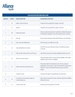Fillable Online ACS Claim Adjudication Codes. Information on Alliance ...