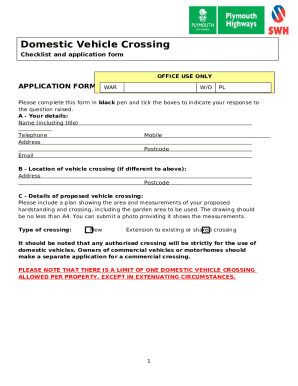 domestic vehicle crossings checklist Doc Template | pdfFiller