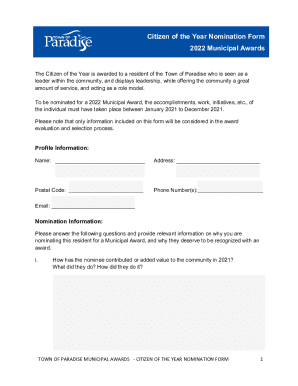Fillable Online Citizen of the Year Nomination Form 2022 Municipal Awards Fax Email Print ...