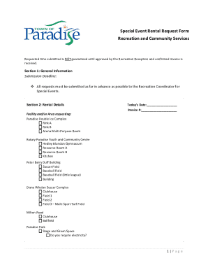 Fillable Online Special Event Rental Request Form Recreation and ...
