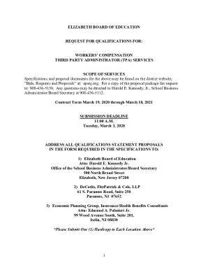 Fillable Online 1 ELIZABETH BOARD OF EDUCATION REQUEST FOR ... Fax ...