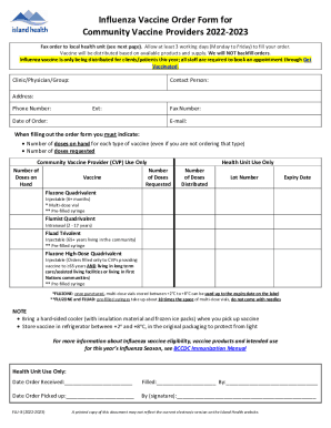 Fillable Online Influenza Vaccine Order Form for Community Vaccine ...