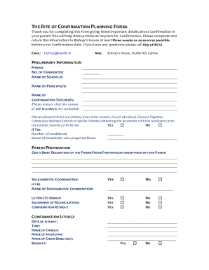 Fillable Online THE RITE OF CONFIRMATION PLANNING FORM: - KandLe.ie Fax ...