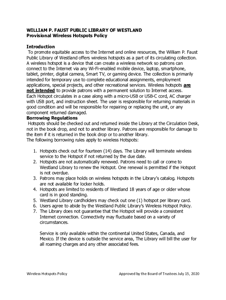 Fillable Online Wireless Hotspots: The Internet to go! - Westland ...