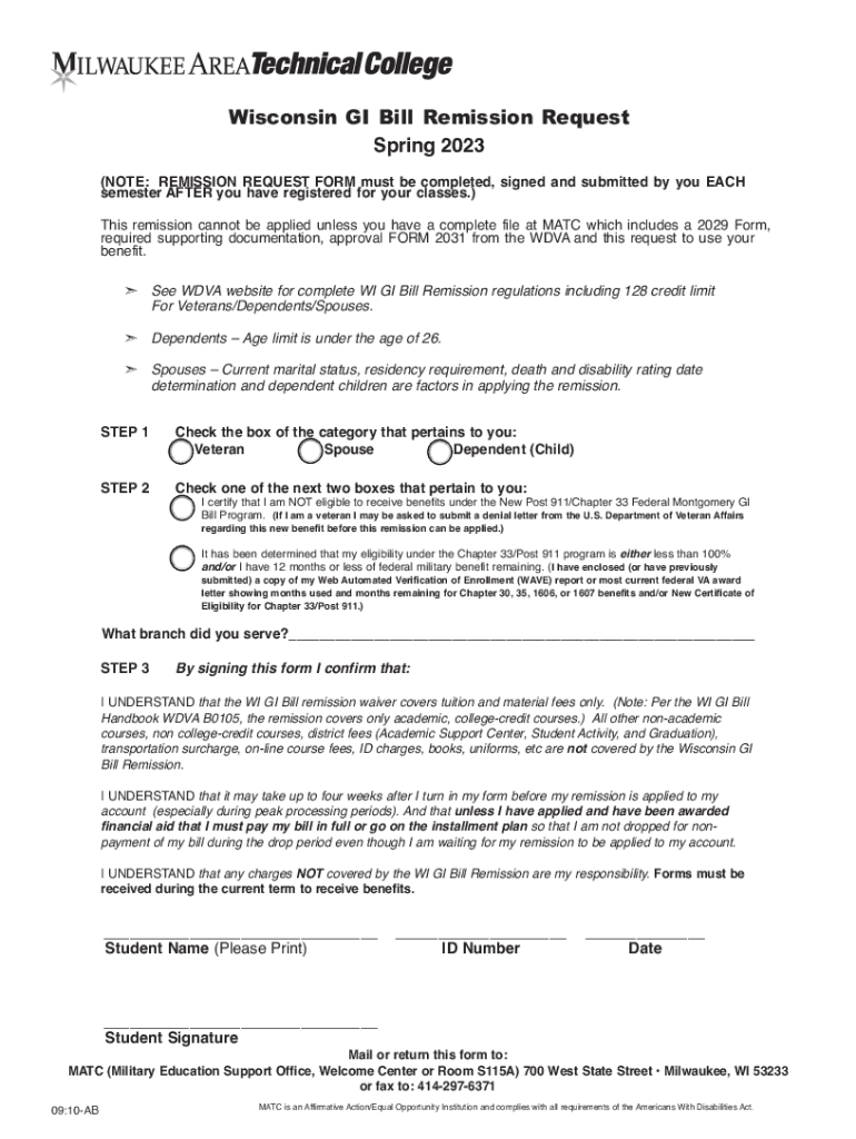 Fillable Online APPLICATION FOR WISCONSIN G.I. BILL Fax Email Print ...