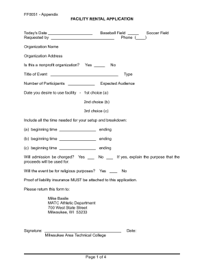 Fillable Online Athletic Field Rental Application & Agreement Form Fax ...