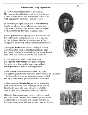 Fillable Online William Penn (25) - poem, worksheets, puzzle Fax Email ...