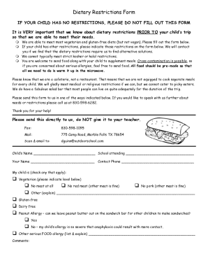 Fillable Online Dietary Restrictions Form Fax Email Print - pdfFiller
