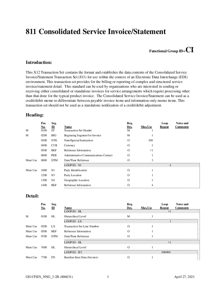Fillable Online EDI 811 Consolidated Service Invoice/Statement Transactions Fax Email Print ...