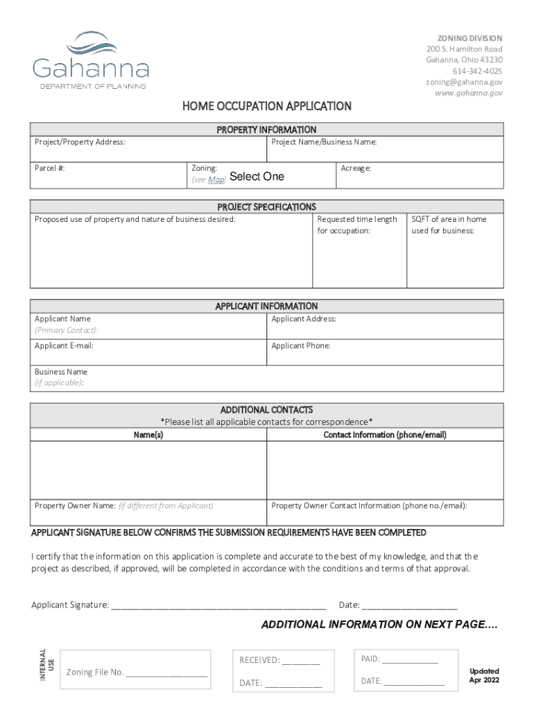 Fillable Online HOME OCCUPATION APPLICATION Fax Email Print - pdfFiller