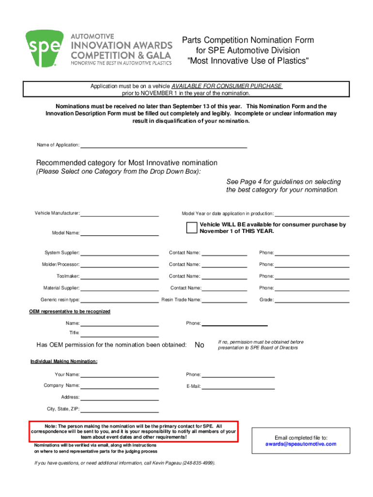 Fillable Online 2021-SPE-Innovation-Awards-Program-Part-Nomination-Form ...