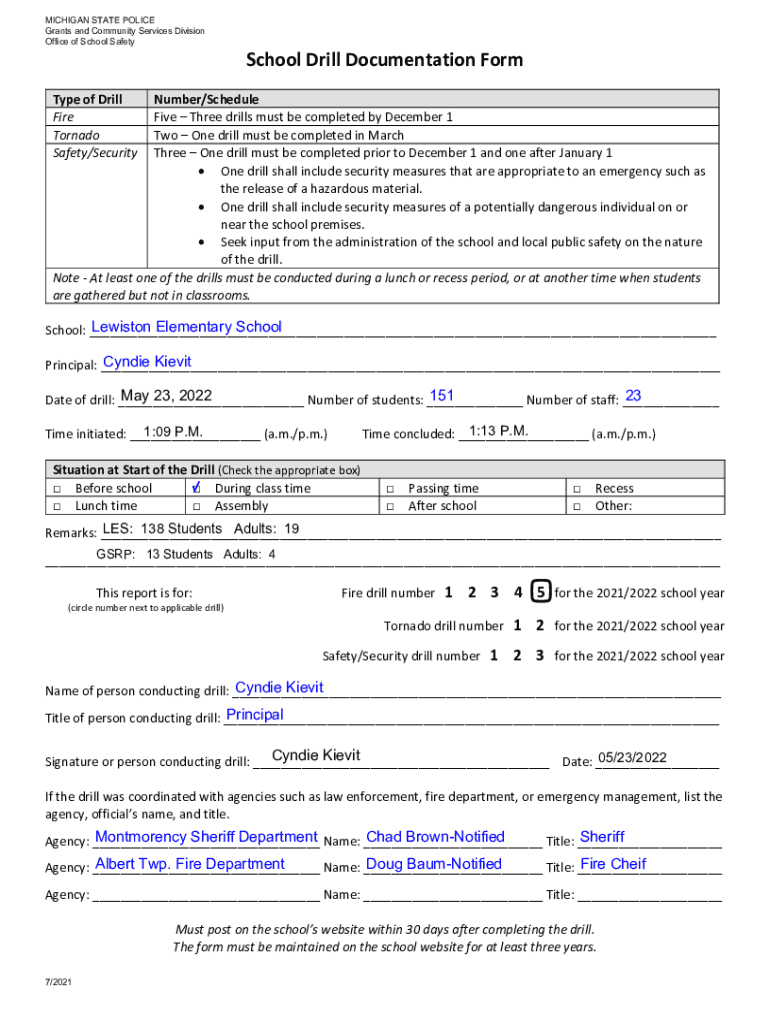 Fillable Online School Safety Drills, Documentation, and Reporting ...