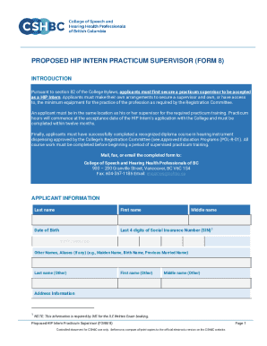 Fillable Online PROPOSED HIP INTERN PRACTICUM SUPERVISOR (FORM ... Fax Email Print - pdfFiller