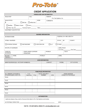 Fillable Online LCC CREDIT APPLICATION-W Emails-Pro-Tote Fax Email ...
