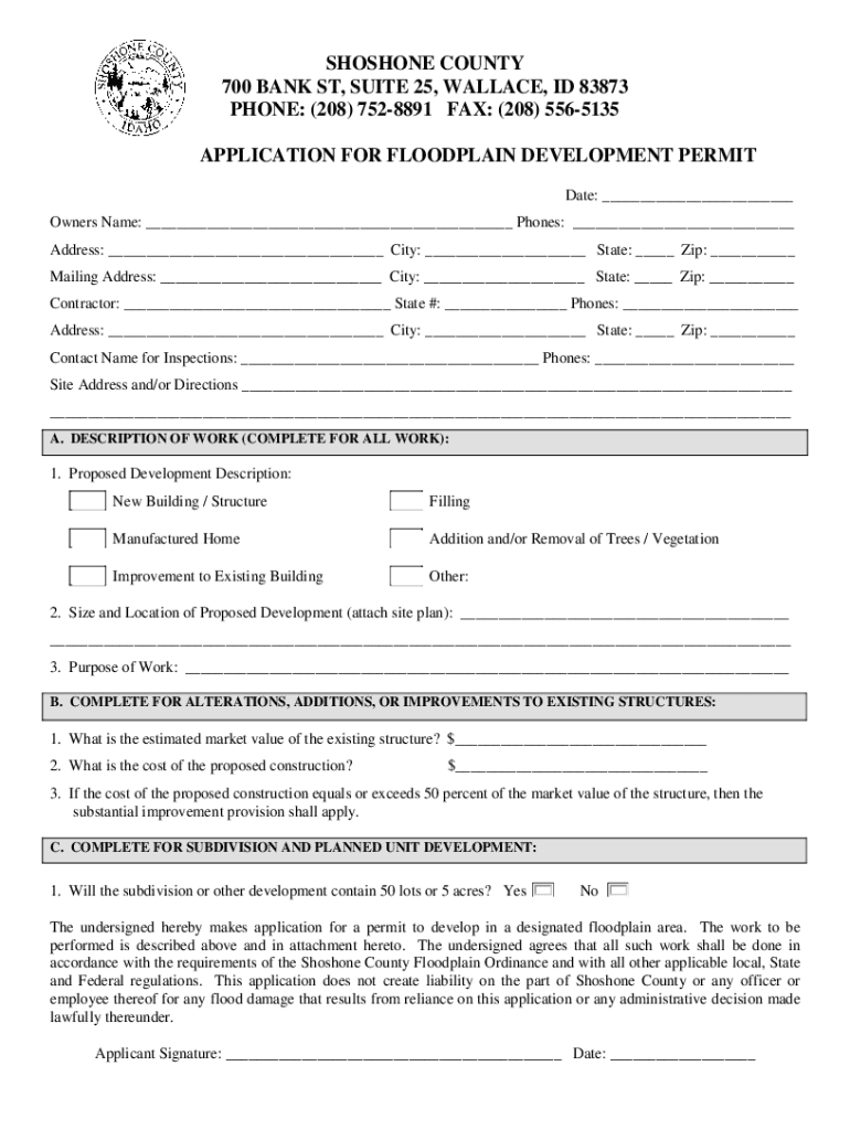Fillable Online FLOODPLAIN PERMIT (FP) APPLICATION - Weld County Fax ...