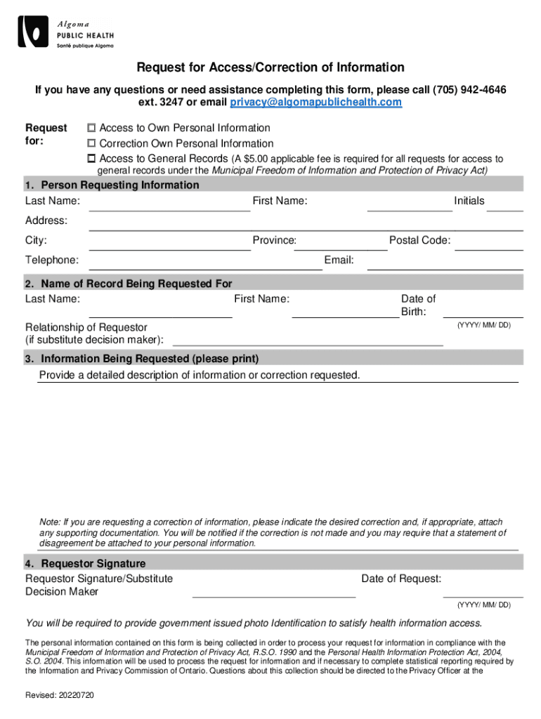 Fillable Online Freedom of information: access or correction request ...