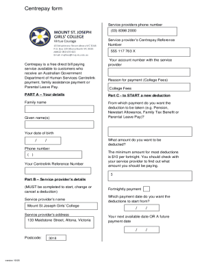 Fillable Online Centrepay form - Mount St. Joseph Girls' College Fax ...