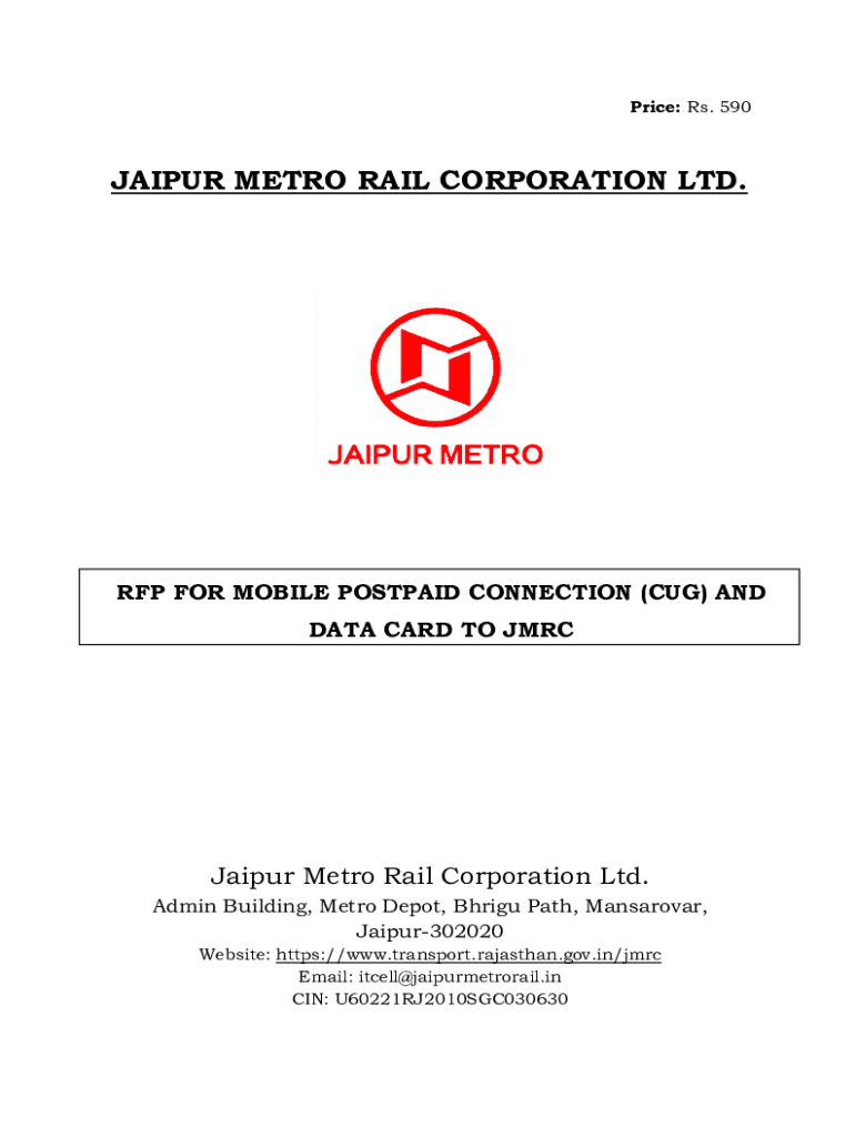 Fillable Online RFP For Mobile Postpaid Connection (CUG) and Data Card ...