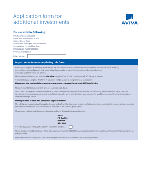Fillable Online Application form for additional investments - Aviva plc ...