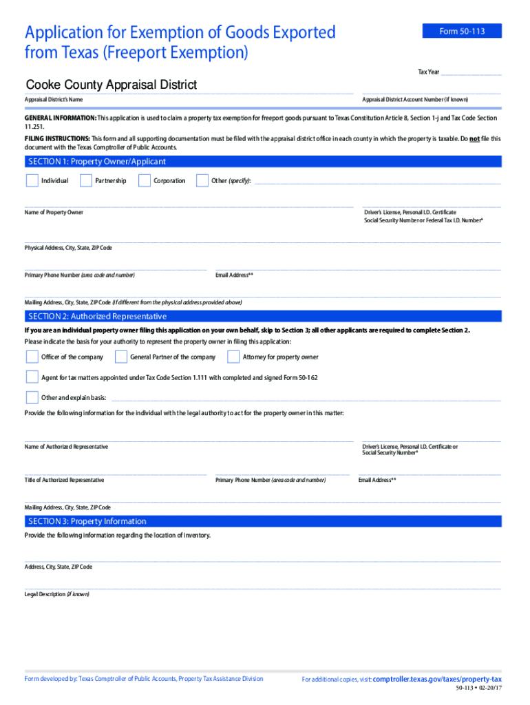 Fillable Online Freeport Exemption Application, Information, and ...