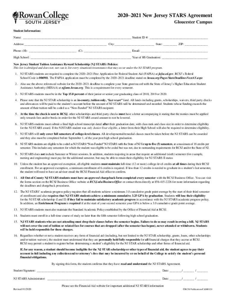 Fillable Online 20202021 New Jersey STARS Agreement Fax Email Print ...
