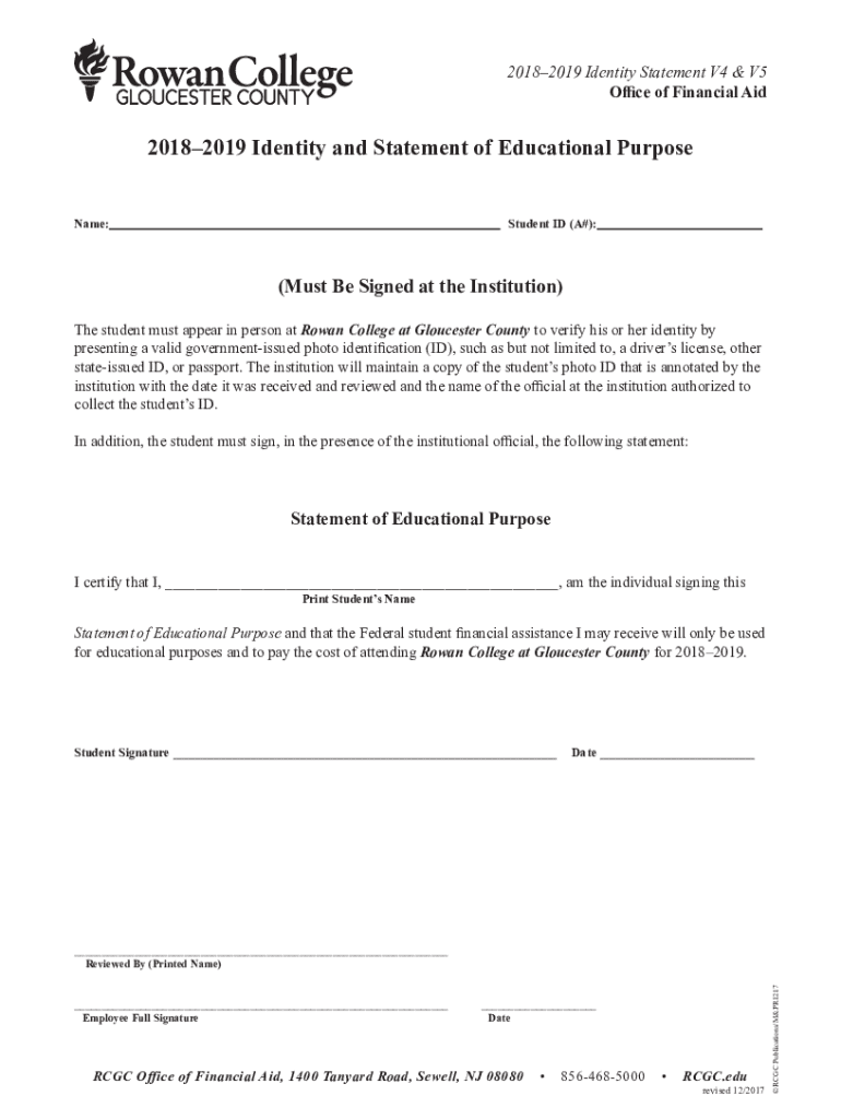 Fillable Online 2018-2019 Identity and Statement of Educational Purpose V4 ... Fax Email Print ...