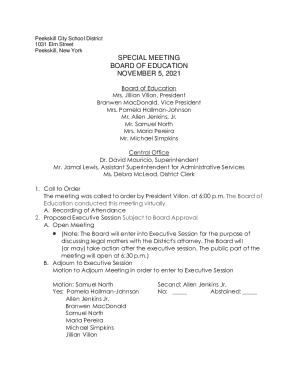 Fillable Online Proposed Executive Session Subject to Board Approval ...