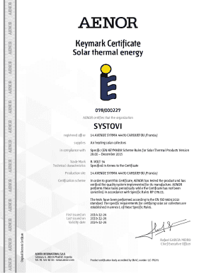 Fillable Online Keymark Certificate Solar thermal energy - Lumensol Fax ...