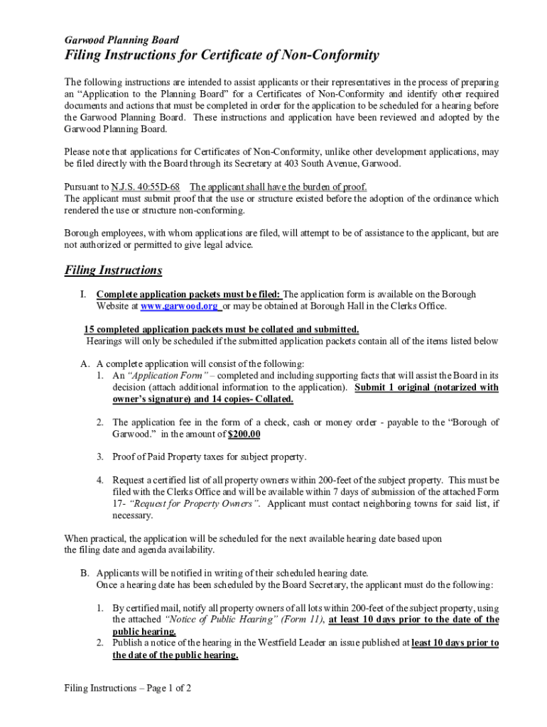 Fillable Online Filing Instructions for Certificate of Non-Conformity ...