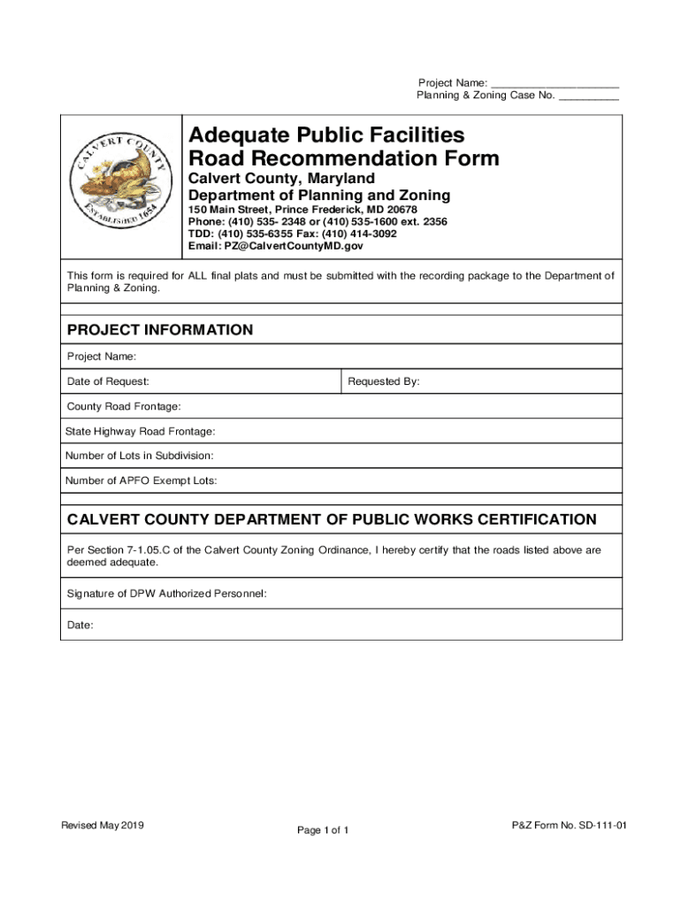 Fillable Online Adequate Public Facilities Road Recommendation Form Fax ...