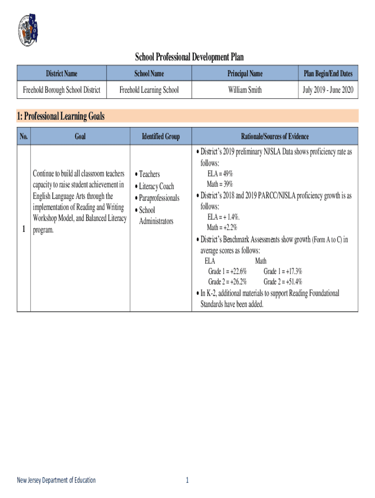 Fillable Online School Professional Development Plan (PDP) 1 ...