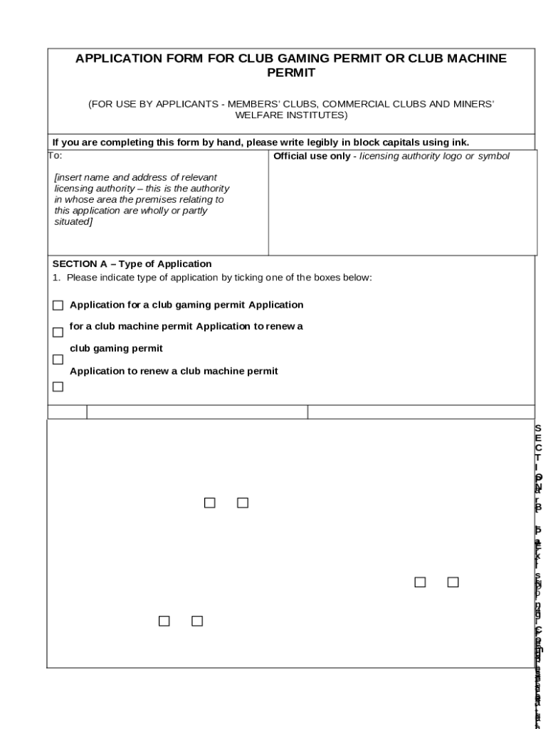Application for Club Gaming Permit or Club Machine Permit Doc Template ...