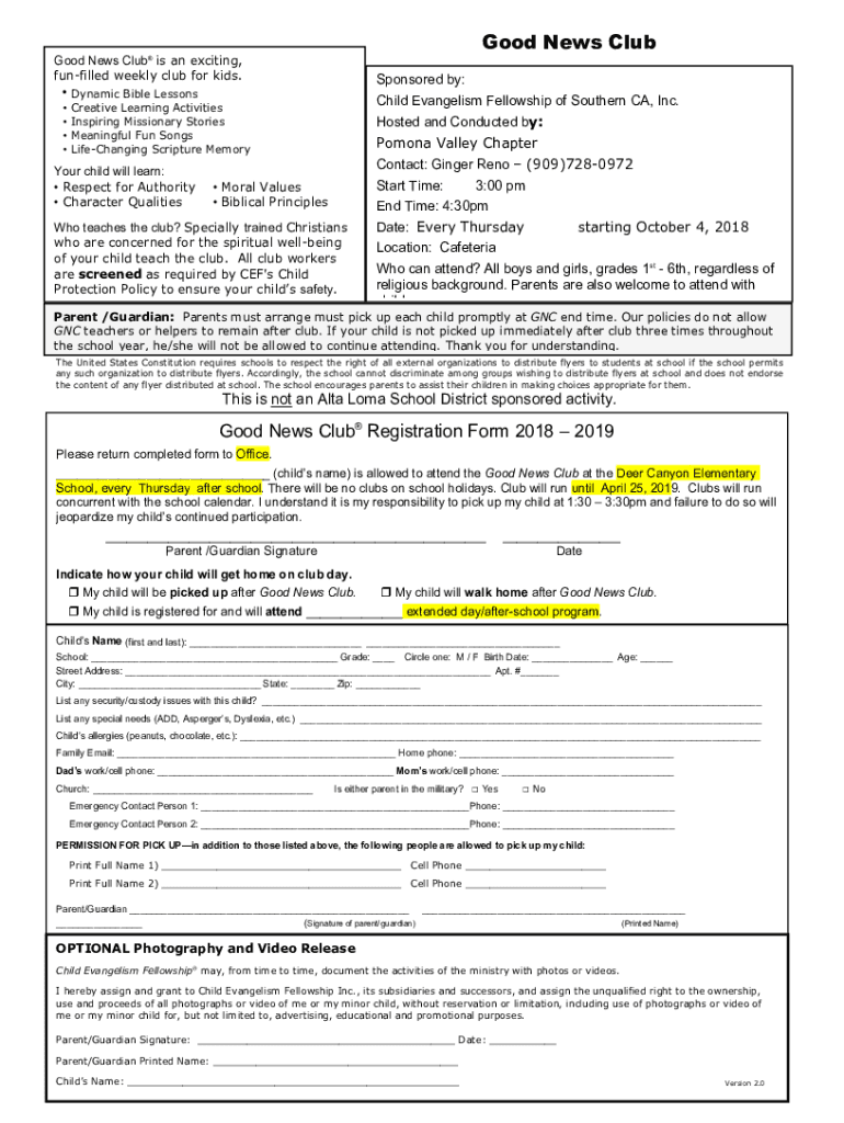 Fillable Online After-School Good News Club - Child Evangelism Fellowship Fax Email Print ...