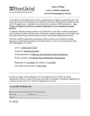 Fillable Online Notice of Filing Labor Condition Application for H-1B ...