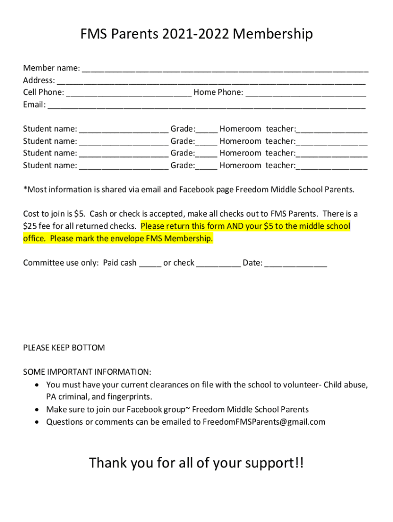 Fillable Online 2019-2020 Fords Middle School PTO Membership Form - AWS ...